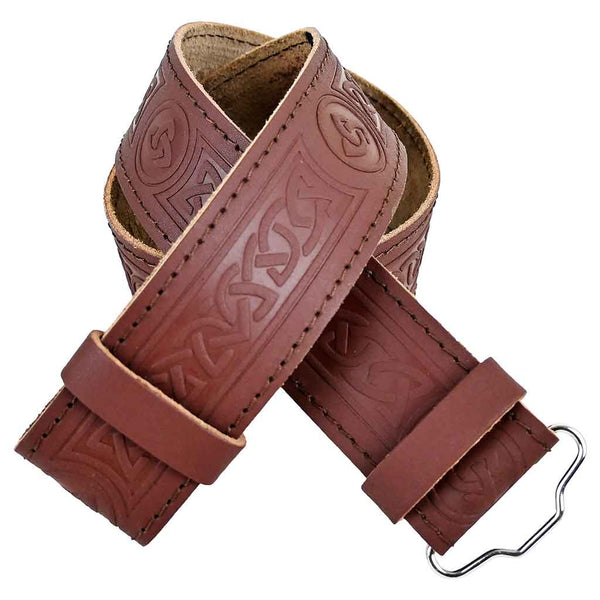 Authentic Leather Kilt Belt Brown Celtic Knots Embossing Scottish Belt ...